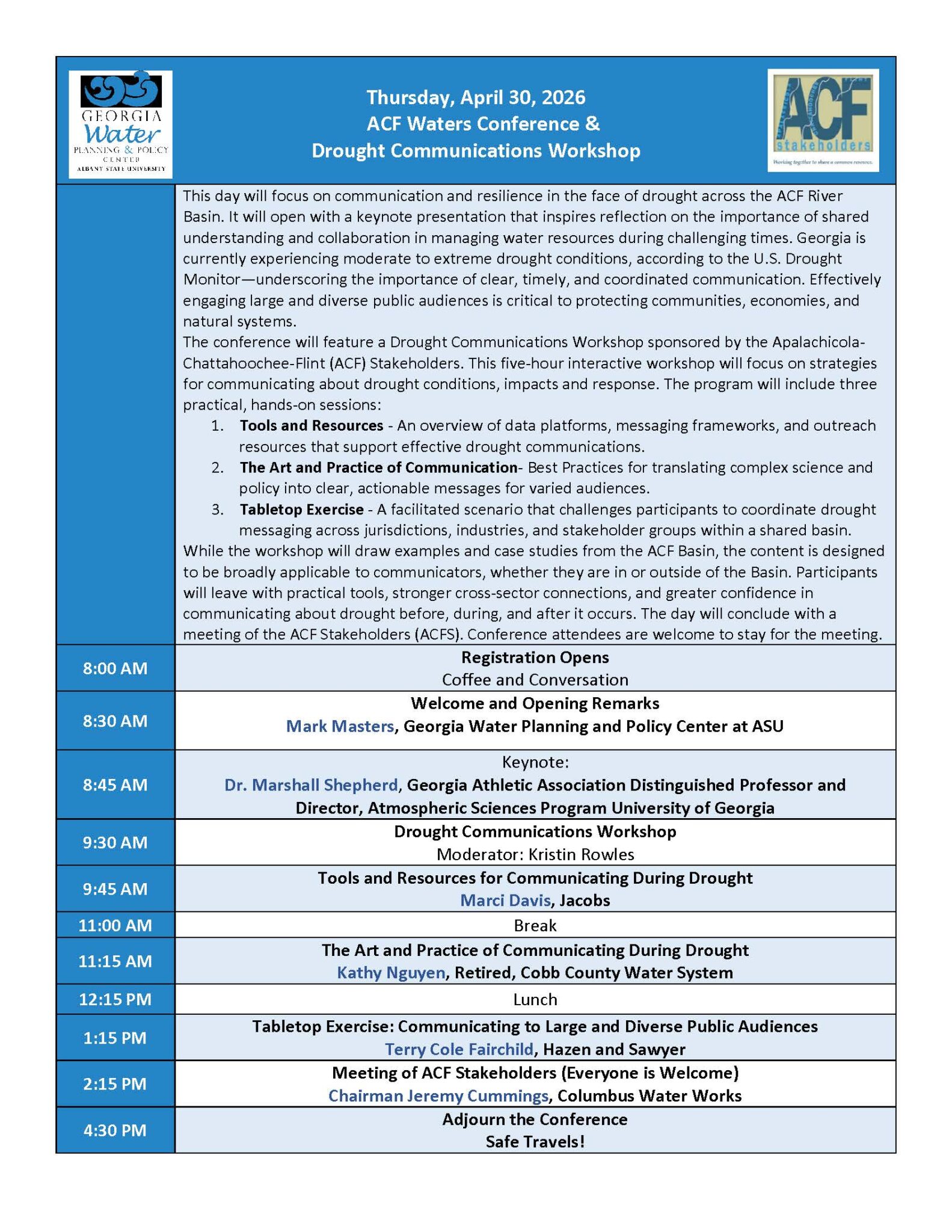 ACF Waters Conference - April 28-30, 2026 - Georgia Water Planning And ...