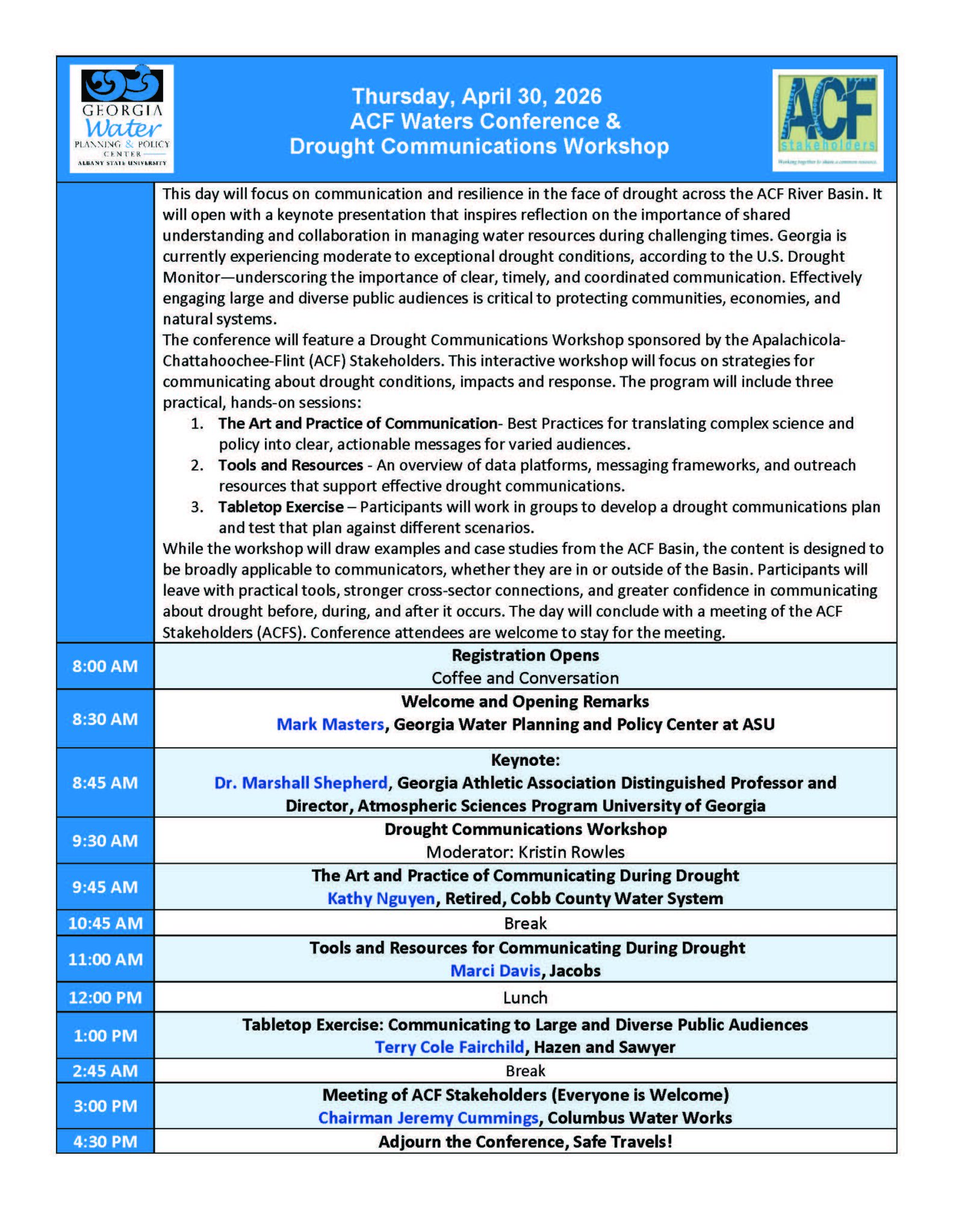 ACF Waters Conference - April 28-30, 2026 - Georgia Water Planning And ...